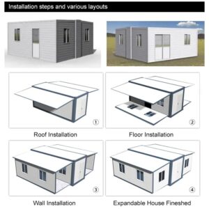 Portable Prefabricated Tiny Home 15x20ft, Mobile Expandable Plastic Prefab House 2 Bedrooms, Bathroom, Kitchen for Hotel, Booth, Office, Guard House, Shop, Villa, Warehouse, Workshop (with Restroom)