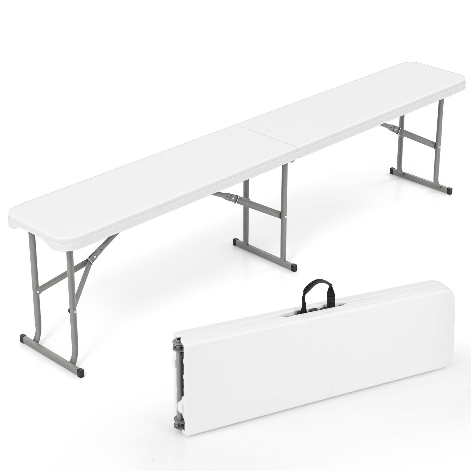 Tangkula 6 FT Plastic Folding Bench, Foldable Bench Seat with Carry Handle, Non-Slip Mat, Indoor & Outdoor HDPE Portable Outdoor Bench for Soccer Sports Picnic Camping, White