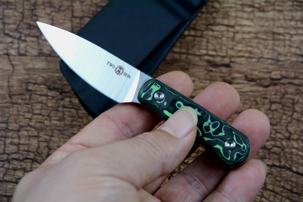 TWO SUN TS150 Fixed Knife M390 Satin Blade Kydex Sheath Outdoor Camping Hunting EDC, green