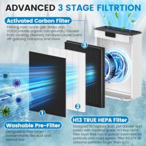 KJ190L Fil-ter Replacement Compatible with MOOKA KJ190L Air Puri-fier 3 Stage 2 H13 True HEPA and 4 Washable Pre-Filtes (2+4)