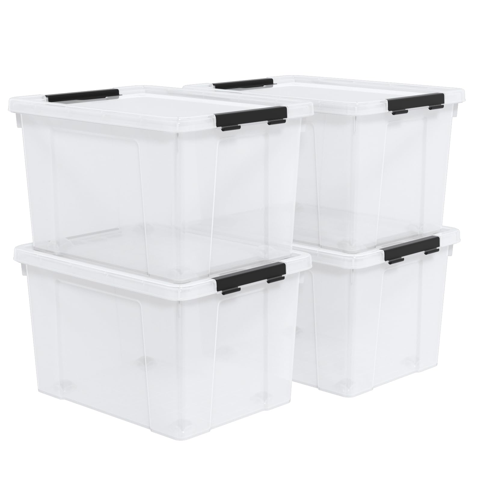 Vadidiya 50 Quart Large Clear Storage Box with Wheels, 4-Pack Clear Plastic Storage Bin with Lids