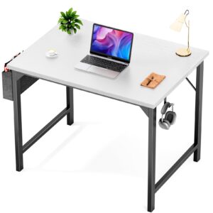 32 inch desk office with storage, modern simple style gaming computer table for youth student adult, metal and wood home office furniture, white