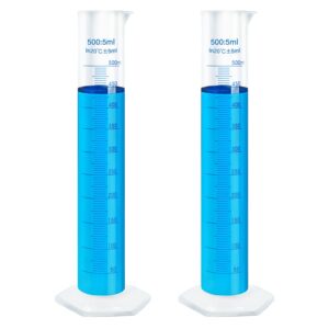 huaou 2pcs 500ml plastic graduated cylinders, lab chemistry measuring cylinders set - durable class a polymer, clear graduations, 2-sided marking with spout for home experiment science biology project