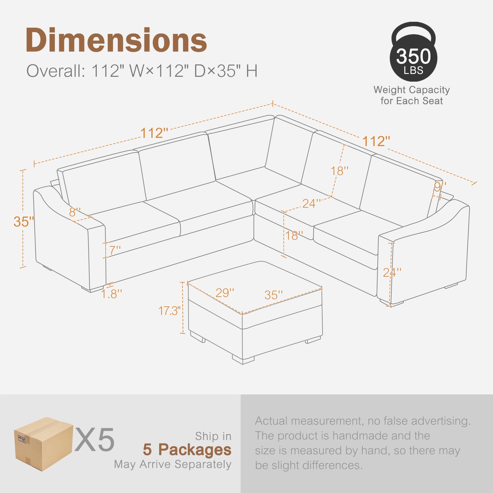 ABCASA 112" L Shaped Sectional Sofa with Detachable Sofa Cover, Movable Ottoman, Reversible Sectional Modular Couch for Living Room, Linen Fabric Corner Couch with 7 Seats, Ivory