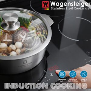 WAGENSTEIGER 4.18Quarts Stainless Steel Sauté pan Casserole Pot with Tempered Glass Lid, Stock Pot, 3-Ply Construction with Aluminum Core, Stylish Design, Brushed Finish