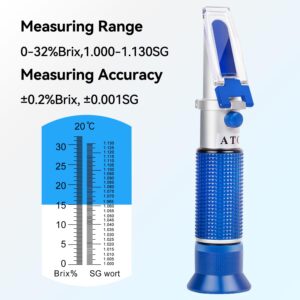 NEEBETEK Brix Refractometer with ATC,Wort Specific Gravity Tester,Portable Sugar Content Hydrometer for Wine Making and Beer Brewing, Homebrew Kit