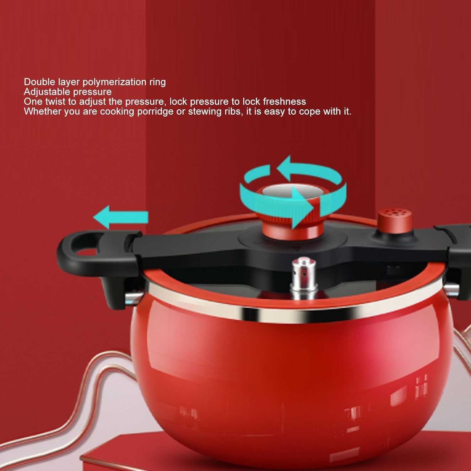 7L Pressure Cooking Pot Anti Stick Heat Resistant Pressure Cooker Binaural Clip Quick Cooking Pot with Visual Pot Lid for Induction, Gas Stove, Electric Stove (Red)