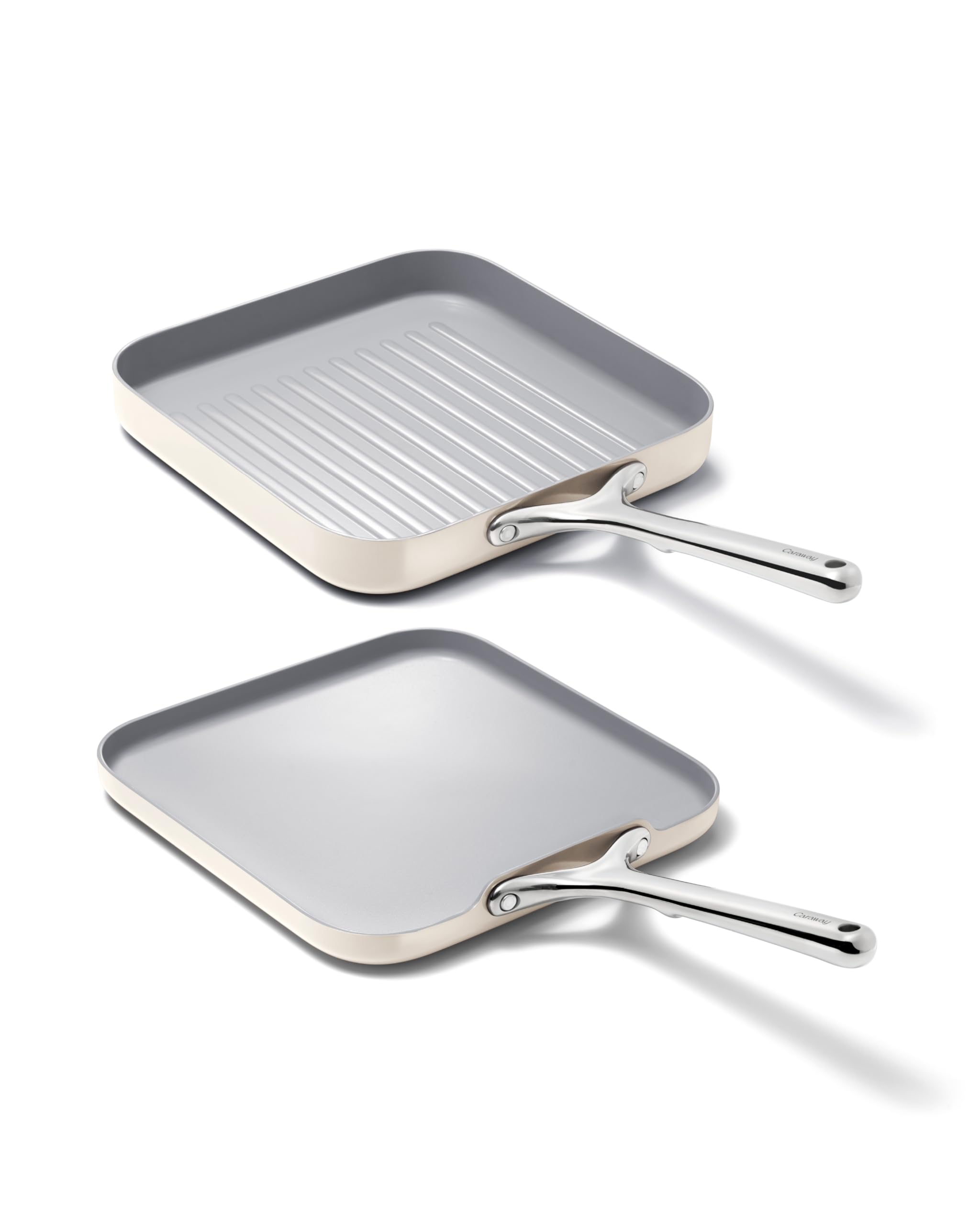 Caraway Griddle Pan & Grill Pan Duo - Non-Stick Ceramic Coated - Non Toxic, PTFE & PFOA Free - Oven Safe & Compatible with All Stovetops – Cream