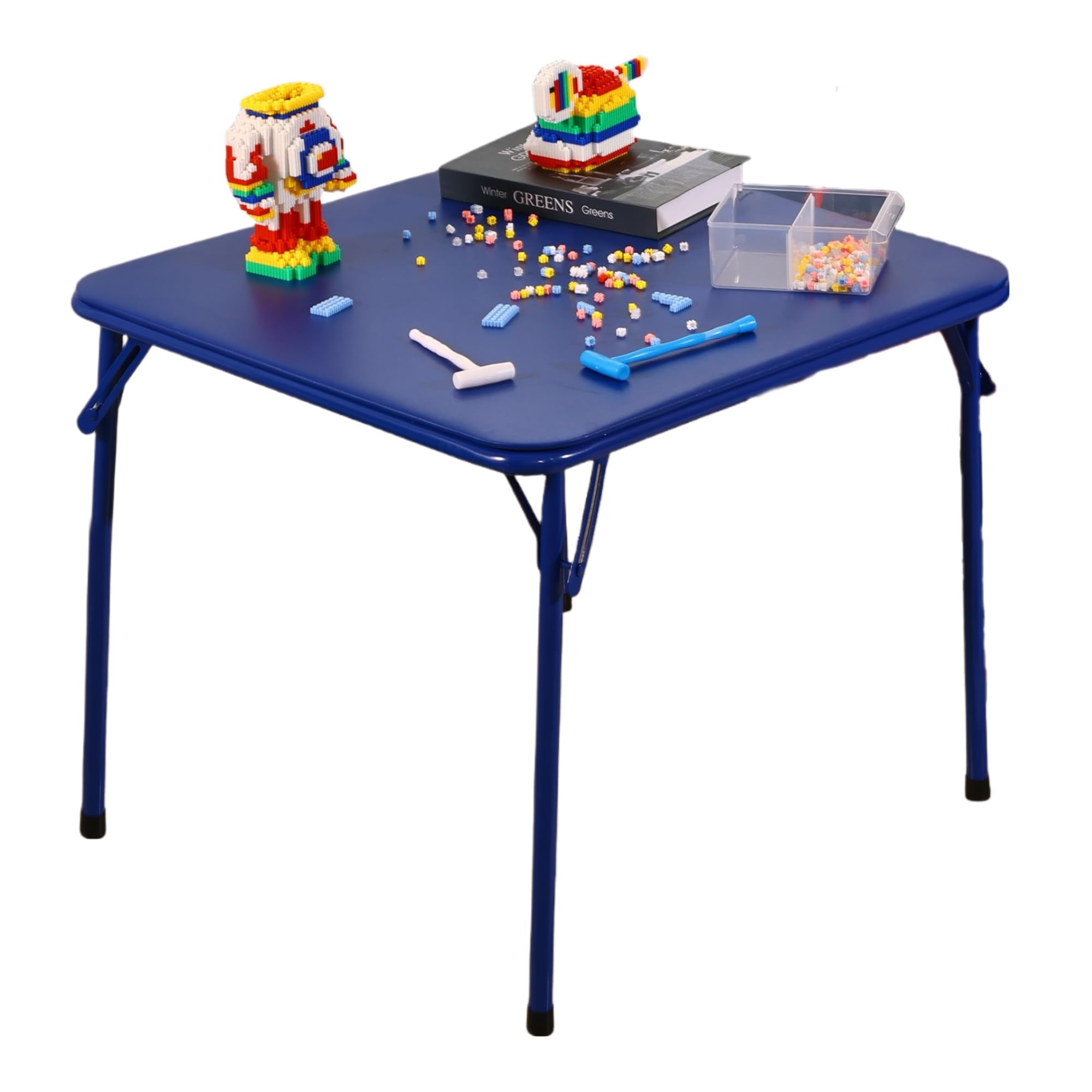 Peekabu Kids Folding Square Table Collapsible Legs Card Table with Padded Tabletop Small Foldable Toddler Activity Table for Indoor Outdoor, 23.5" W X 23.5" D X 20.5" H, Blue