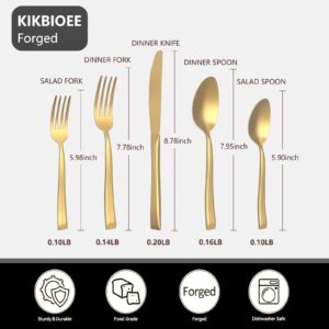 Kikbioee 20-Piece Matte Gold Silverware Set, Forged Stainless Steel Cutlery Set, Bevel Handle Flatware Set, Modern Matte Gold| Dishwasher Safe| Service for 4