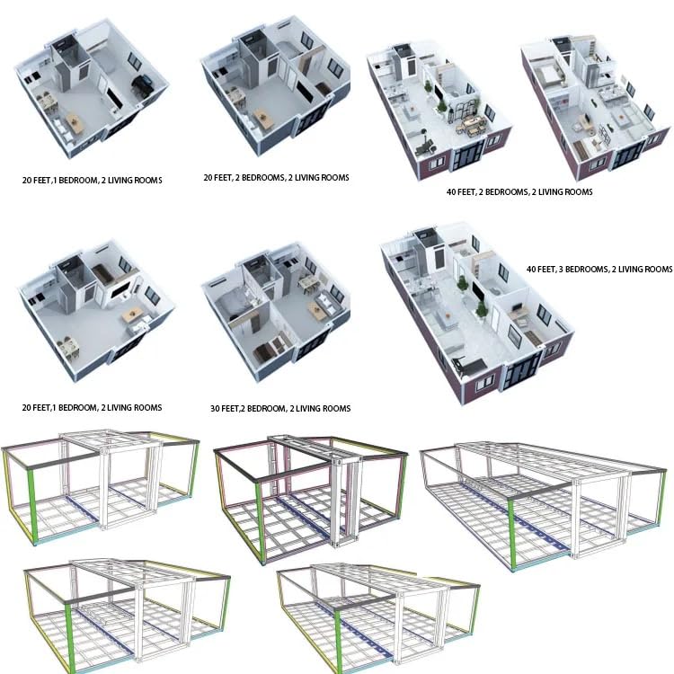 Portable Prefabricated Tiny Home 15x20ft, Mobile Expandable Plastic Prefab House 2 Bedrooms, Bathroom, Kitchen for Hotel, Booth, Office, Guard House, Shop, Villa, Warehouse, Workshop (with Restroom)