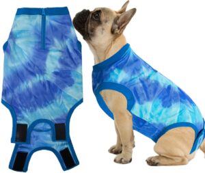 wabdhaly dog zipper recovery suit for male neuter surgery,male dog recover onesie,dogs abdominal wounds sutures bodysuit,e-collar & cone alternative surgical large recovery suit,tie dye blue small