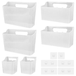 6 pack storage organizer bins wall mounted organizer basket stackable fridge cabinet door bin plastic hanging baskets with self-adhesive hooks for kitchen bathroom pantry freezer under sink - bpa free