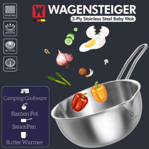 WAGENSTEIGER Stainless Steel Baby Wok 200mm / 7.87inches, 3-Ply Base with Aluminum Core, All Cooktops, Multipurpose Saucepan, Ramen Pot, On-the-go Cooking Pot for Outdoor or Camping