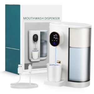 deewaves automatic mouthwash dispenser for bathroom,20.29 fl oz smart mouthwash dispenser for kids and adult with magnetic cups, 4 dispensing levels,led screen,wall mounted dispenser,usb rechargeable