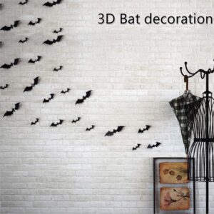 Lonfehaps 100 Pcs Bats Halloween Decoration Wall Stickers, 3D Halloween Bats Waterproof Wall Stickers 4 Size Black PVC Bat Wall Decal for Halloween Bathroom Home Decor Room Party Decor