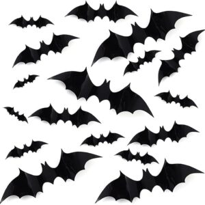 lonfehaps 100 pcs bats halloween decoration wall stickers, 3d halloween bats waterproof wall stickers 4 size black pvc bat wall decal for halloween bathroom home decor room party decor