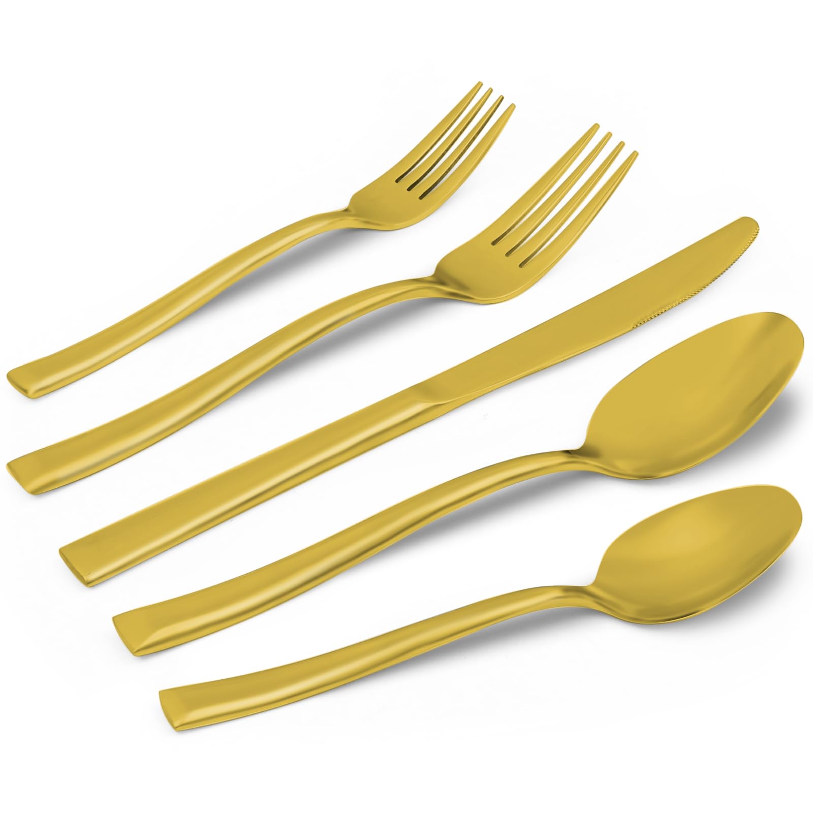 Kikbioee 20-Piece Matte Gold Silverware Set, Forged Stainless Steel Cutlery Set, Bevel Handle Flatware Set, Modern Matte Gold| Dishwasher Safe| Service for 4