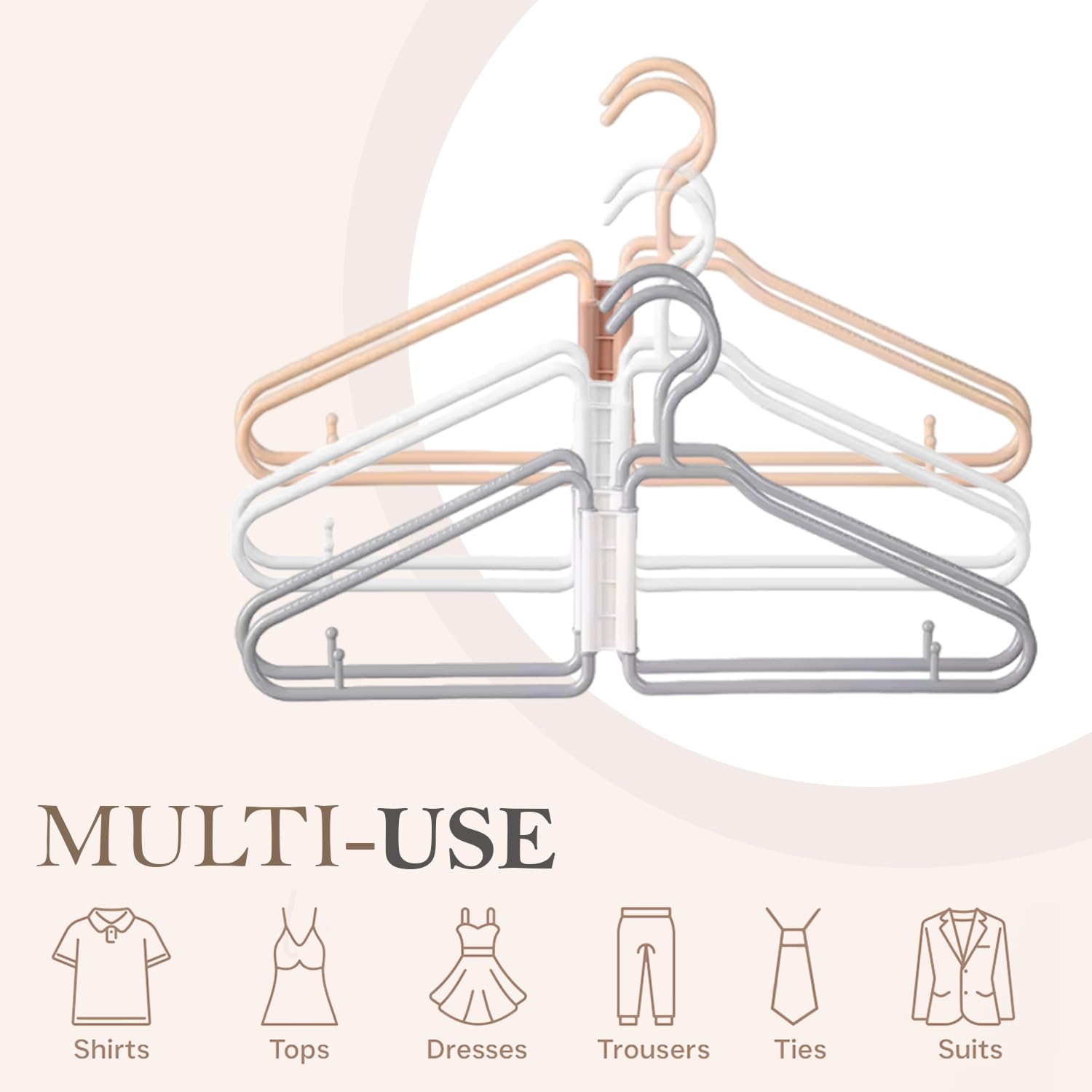 6 Pcs Portable Foldable Travel Hangers - Plastic Foldable Hangers with Lightweight, and Durable Plastic Hangers for Coats, Clothes, and Travel - 2 White, 2 Gray, 2 Apricot