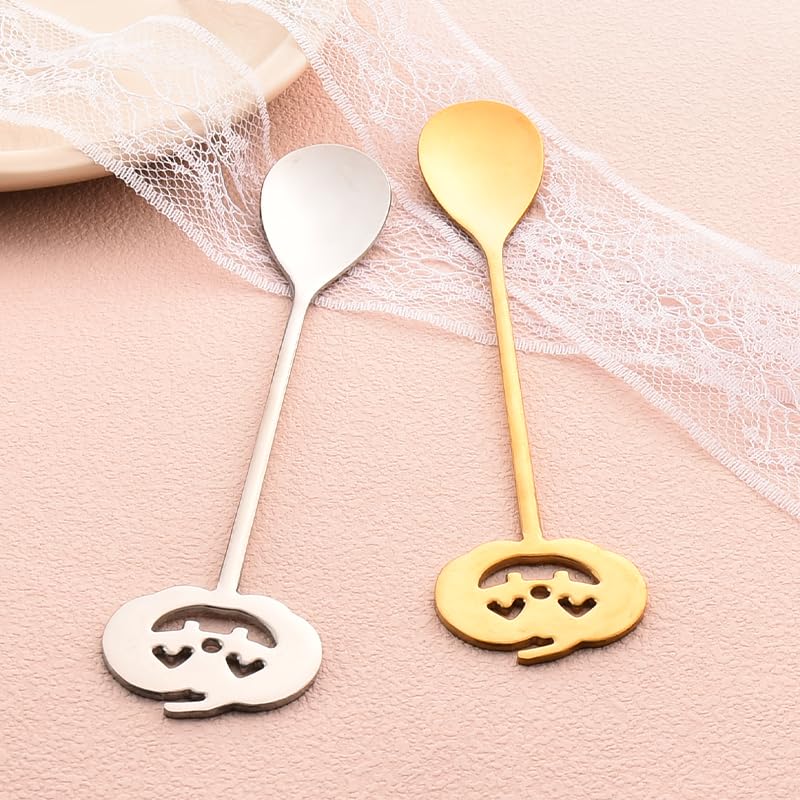 Halloween Pumpkin Spoons for Women Men Coffee Tea Spoon for Couples Bf Gf Husband Wife Anniversary Christmas Gift Halloween Party Prop Silver & Gold Sugar Dessert Spoon for 2