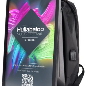 21.5" Digital Backpack Billboard with Anti-Glare LCD Screen, LED Backlit Non-Touch Panel, Wearable Video Screen for Advertising, Rechargeable Battery Power Up to 8 Hours