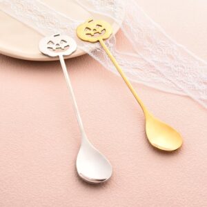 Halloween Pumpkin Spoons for Women Men Coffee Tea Spoon for Couples Bf Gf Husband Wife Anniversary Christmas Gift Halloween Party Prop Silver & Gold Sugar Dessert Spoon for 2