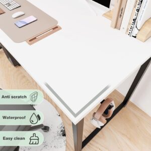 32 Inch Desk Office with Storage, Modern Simple Style Gaming Computer Table for Youth Student Adult, Metal and Wood Home Office Furniture, White