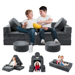 homfine 16pcs modular kids play couch, nugget couch kids toddler couch, child sectional sofa, versatile kid couch for playroom bedroom, convertible foam and floor cushion for boys and girls, dark grey