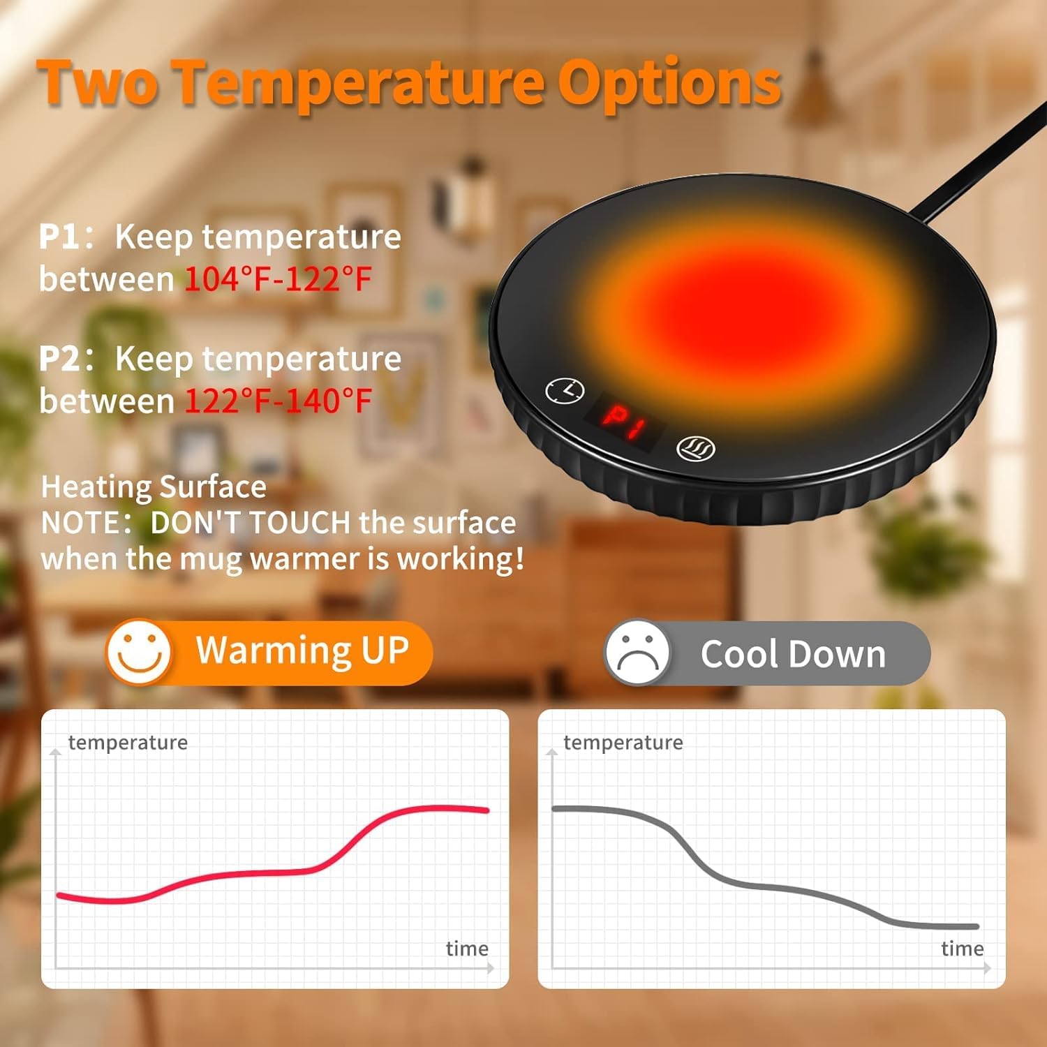 Coffee Mug Warmer, Electric Cup Warmer for Desk Office Home Use, Mug Warmer with 2 Settings, 8-Hours Auto Shut Off, Warmer Heating Plate, Electric Beverage Warmer for Cocoa, Tea, Milk (No Cup)