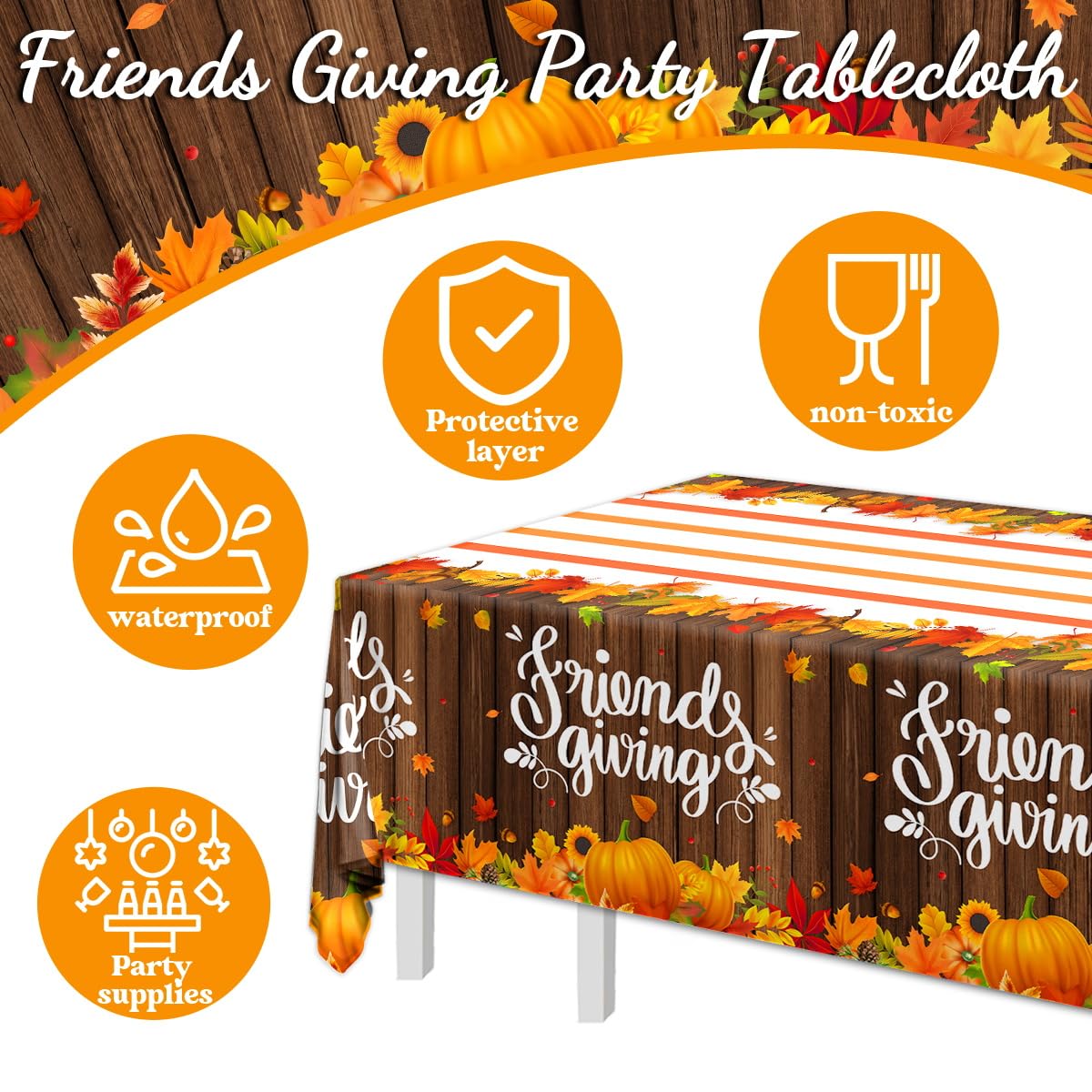 Gupesxu Friendsgiving Party Decorations - 3pcs Friendsgiving Tablecloth Fall Maple Leaves Pumpkin Friendsgiving Table Cover for Friendsgiving Autumn Fall Party Decorations Thanksgiving Party Supplies