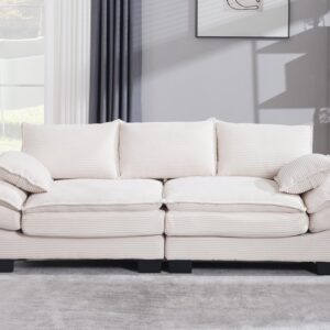 Aeffze Oversized Loveseat Sofa, 90" Modern Loveseat Couch 2 Seater Upholstered Sectional Sofa with Pillows, Deep Seat Comfy Corduroy Sofa Couch for Living Room Bedroom Apartment (Beige)