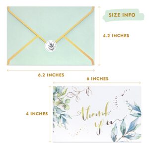 PASEOTA Heavy Duty Thank You Cards with Envelopes Bulk, 4x6 Inches Watercolor Greenery Thank You Notes, Thank You Cards for Wedding Bridal Baby Shower Business, 20 Pack