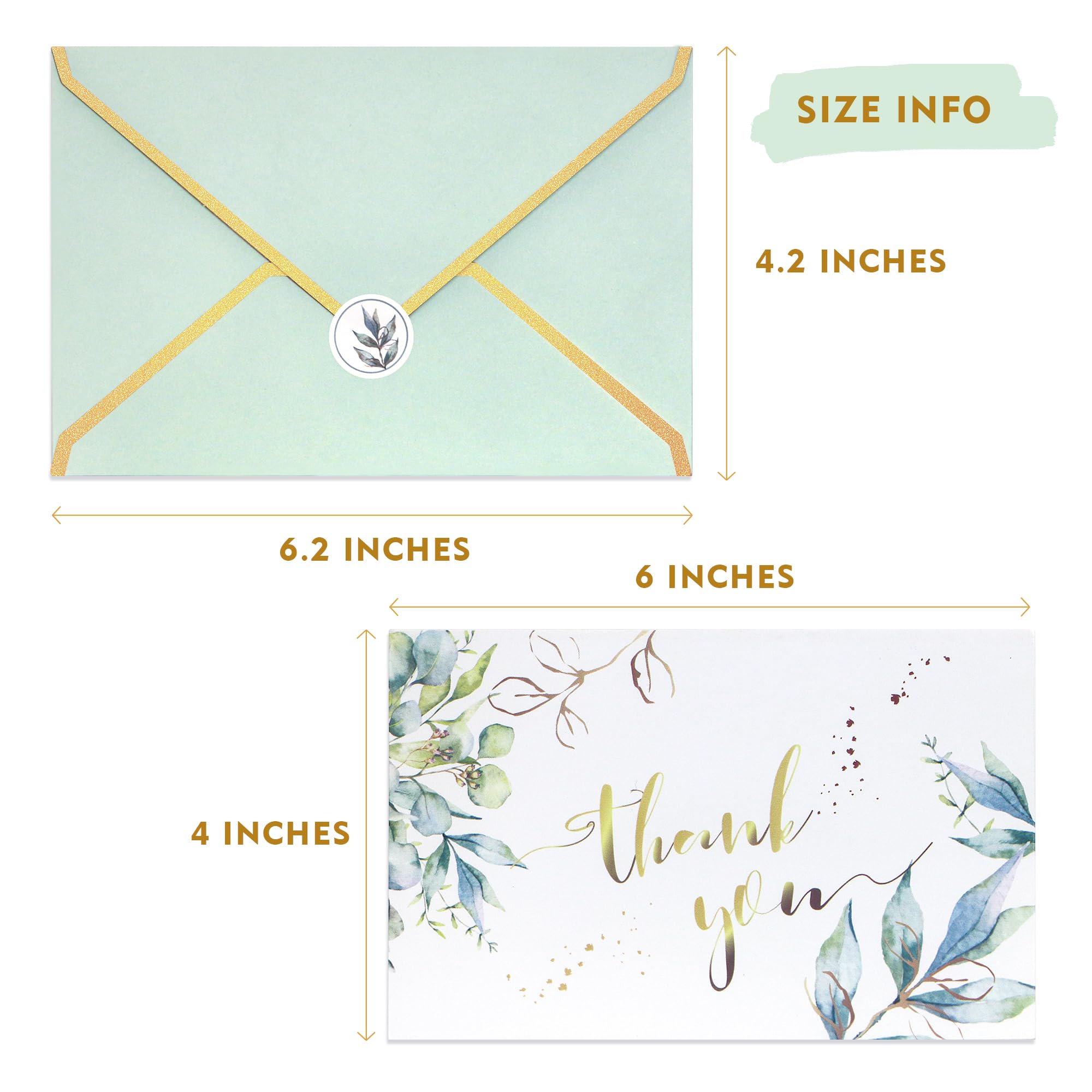 PASEOTA Heavy Duty Thank You Cards with Envelopes Bulk, 4x6 Inches Watercolor Greenery Thank You Notes, Thank You Cards for Wedding Bridal Baby Shower Business, 20 Pack