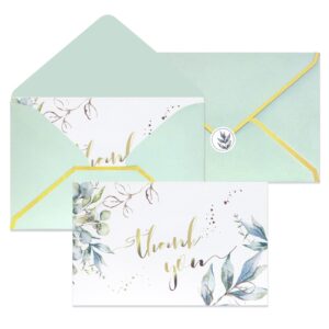 paseota heavy duty thank you cards with envelopes bulk, 4x6 inches watercolor greenery thank you notes, thank you cards for wedding bridal baby shower business, 20 pack