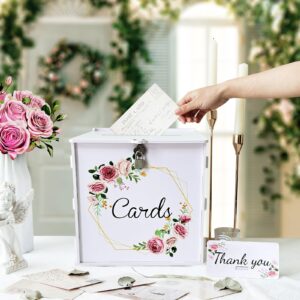 GUDELAK White Wedding Card Box with Lock, PVC Gift Card Box for Wedding Decorations, Money Index Card Box for Party Reception Anniversary Honeymoon Fund Bridal Baby Shower