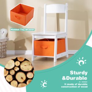 Kid's Study Desk and Chair Set for Boys & Girls – Wooden Ergonomic Design, Includes Built-In Chair Storage Bins & Bookshelf Organizer & Cork Bulletion Board, for Children Studying, Writing, Drawing