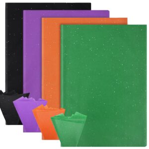 100 sheets halloween sparkle tissue paper bulk, black purple orange green wrapping paper with glitter for halloween diy crafts halloween party decorations and gift wrapping, 14 x 20''