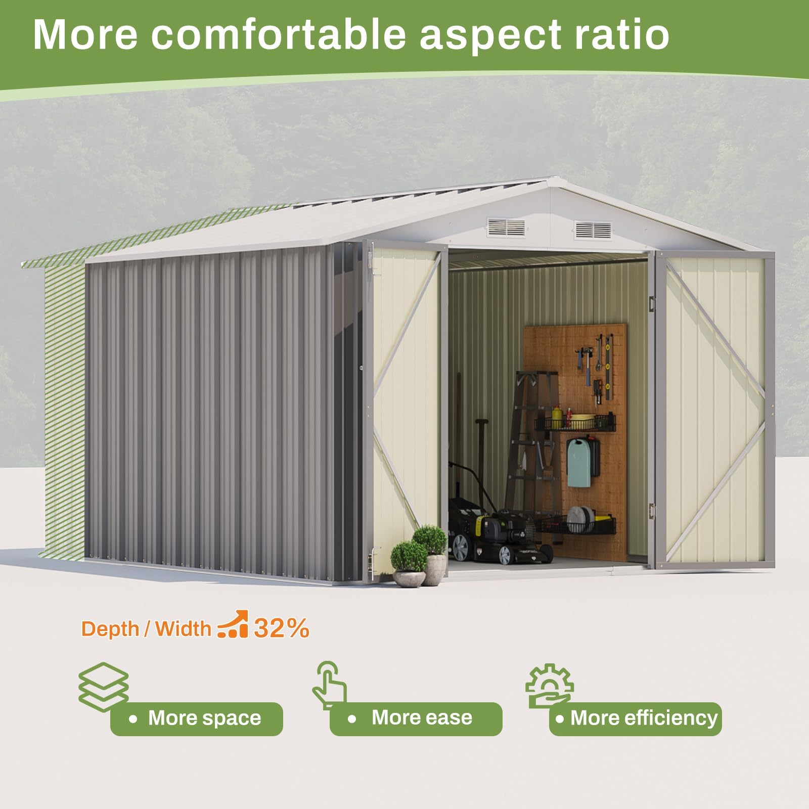 VICTONE Metal Storage Shed for Outdoor, 8' x 12' Steel Yard Shed with Design of Lockable Doors, Utility and Tool Storage for Garden, Backyard, Patio, Outside Use, Grey