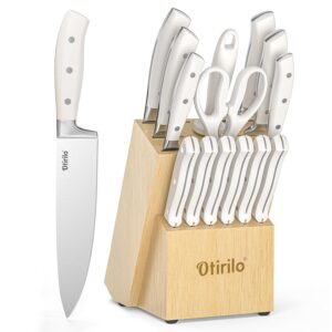 knife sets for kitchen with block 15-piece, otirilo kitchen knife set high carbon stainless steel cooking knife set, triple riveted forged handle, razor-sharp chef's knife set with sharpener