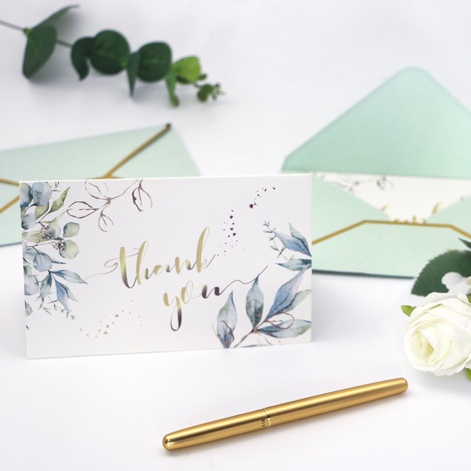 PASEOTA Heavy Duty Thank You Cards with Envelopes Bulk, 4x6 Inches Watercolor Greenery Thank You Notes, Thank You Cards for Wedding Bridal Baby Shower Business, 20 Pack