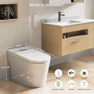 Smart Toilet with Build in Bidet, One Piece Tankless Toilet Elongated with Bidet and Dryer, Intelligent Toilet Electric with Auto Lid Open/Close, Heated Seat, Kick Flush, Night Light, LED Display