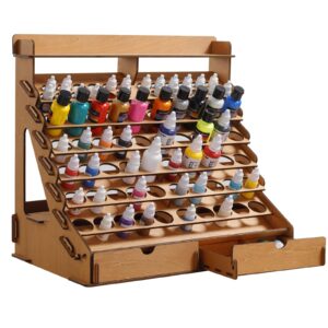 ytuaebni 16.5 wooden paint organizer and paint holder for 74 paint bottles with 2 drawers with removable compartments stands back storage space for acrylic paint storage and craft paint rack