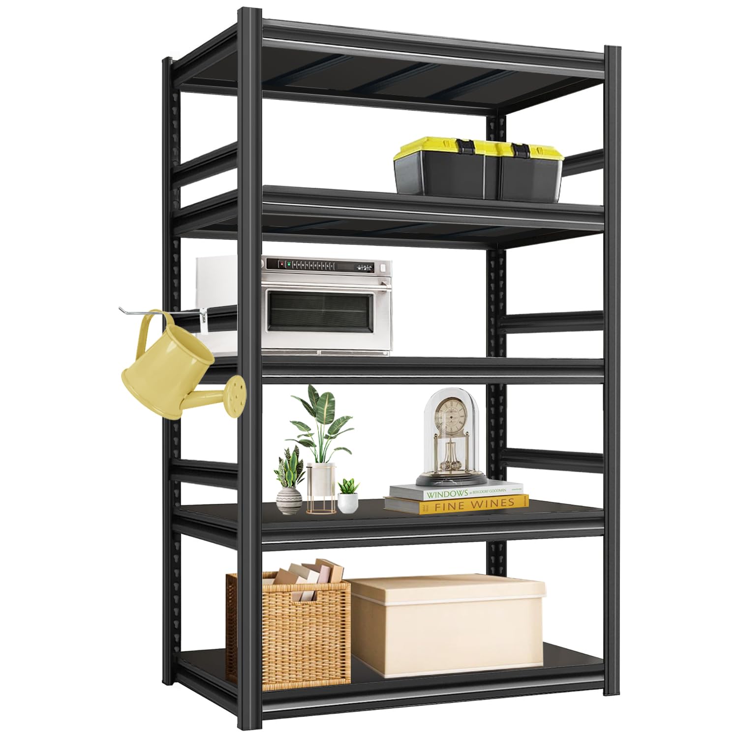 Sajanic Adjustable Storage Shelves, 5 Tier Boltless Garage Shelving with Guardrails, 2000LBS Metal Heavy Duty Shelving, 16" D x 32" W x 72" H Industrial Storage Shelves