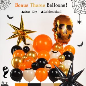 Halloween Orange Black Balloon Garland Arch Kit 117 Pcs and White Gold with Mylar Skull Star Balloons and 3D Bats for Fall Halloween Birthday Baby Shower Decorations