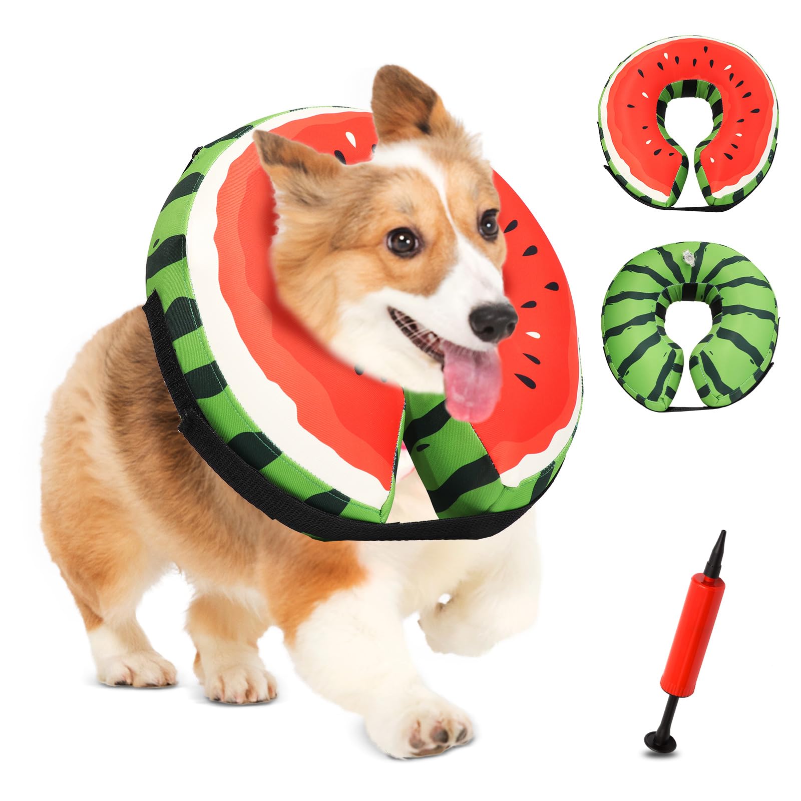 ipetstation Dog Cone Collar After Surgery,Waterproof Fabric Comfy Pillow,Dog Cone Alternative,Inflatable Dog Collars E Collar Elizabethan Collar for Dogs (Red-Green, M(Neck:9.84”-14.17”))