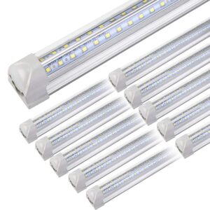 10pack 4ft led shop light garage lights, 50w 8000lm 6500k linkable shop light, high output clear cover integrated led tube light, t8 4ft led shop light for workshop warehouse basement, plug and play