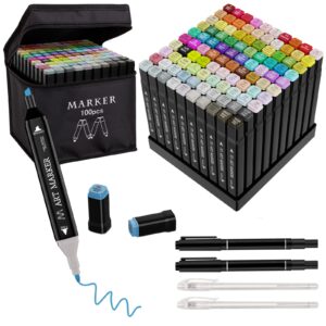 atdoall alcohol markers set, 100 colors dual tip art markers, alcohol based markers for kids sketching adult coloring, permanent drawing markers with case and holders