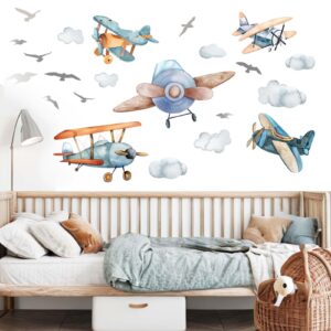 Amimagen Airplane Wall Stickers - Aircrafts Wall Decals - Kids Baby Boys Nursery Children Daycare Bedroom Playroom Wall Decor