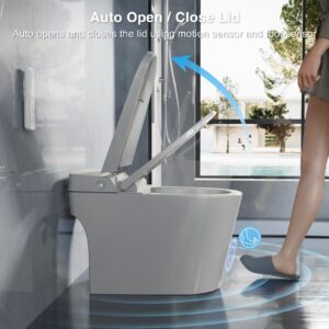 Smart Toilet with Build in Bidet, One Piece Tankless Toilet Elongated with Bidet and Dryer, Intelligent Toilet Electric with Auto Lid Open/Close, Heated Seat, Kick Flush, Night Light, LED Display