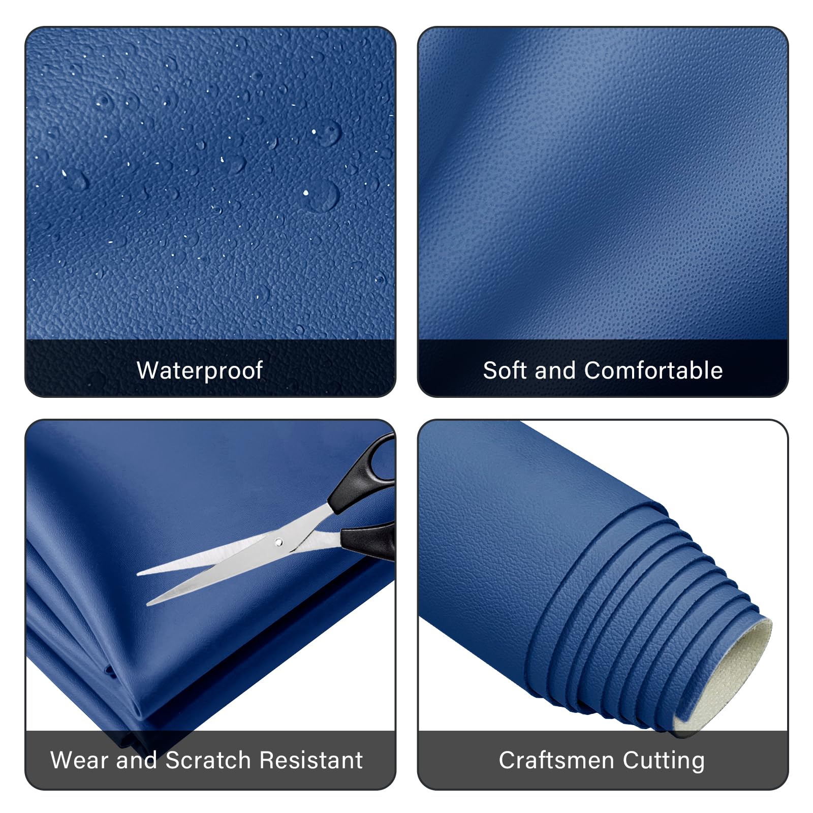 Faux Leather Fabric,54"x72" Thick Durable Synthetic Upholstery Leather Vinyl, Soft Smooth Waterproof, Durable,Replacement Renovate for Wallets, DIY Projects, Furniture, Car Seats 2 Yards-Blue